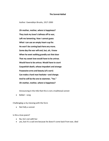😂 The sonnet ballad by gwendolyn brooks. Poetry Journal: the sonnet ...